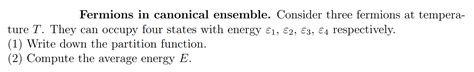 Solved Fermions In Canonical Ensemble Consider Three