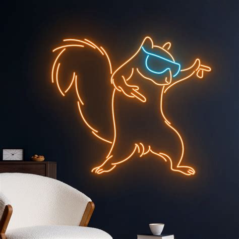 Handmadetneonsign Dancing Squirrel Neon Sign Squirrel Glasses Neon Light Chipmunk Led Light
