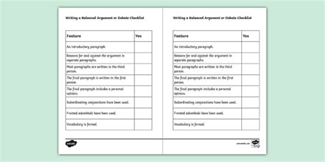 KS2 Writing A Balanced Argument Debate Checklist Twinkl