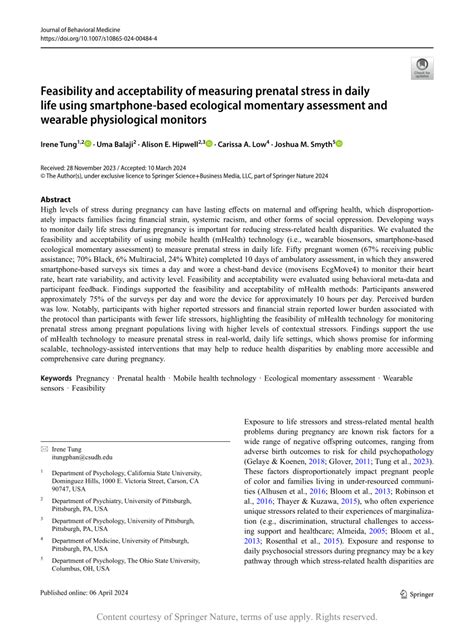 Feasibility And Acceptability Of Measuring Prenatal Stress In Daily