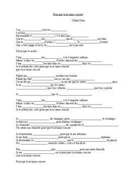 Pour Que Tu Maimes Encore By Celine Dion Cloze Listening Activity