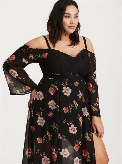 Plus Size Torrid Insider Floral Print Cold Shoulder Lace Bustier Maxi
