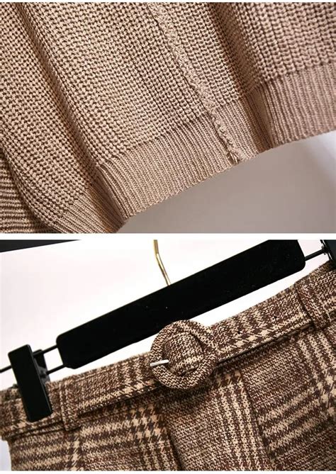 Новинка женский осенне зимний Повседневный Свободный вязаный свитер клетчатая мини юбка