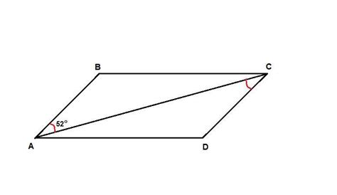 диагональ параллелограмма образует с одной из его сторон угол равный 52 градусам найдите