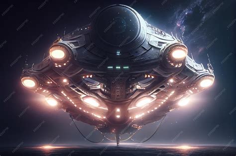 Premium Ai Image Closeup Of Alien Ship With Its Lights Shining Down