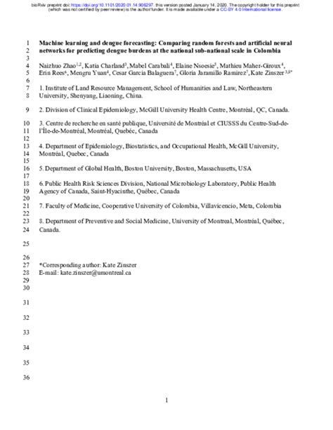 Pdf Machine Learning And Dengue Forecasting Comparing Random Forests And Artificial Neural