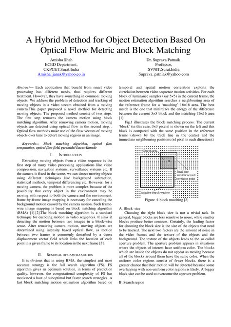 Pdf A Hybrid Method For Object Detection Based On Optical Flow Metric And Block Matching