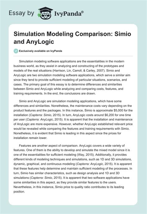 Simulation Modeling Comparison Simio And Anylogic 557 Words Essay Example