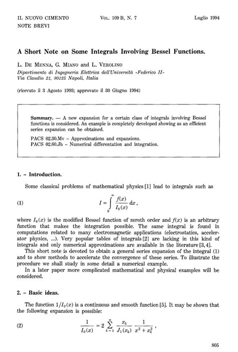 Pdf A Short Note On Some Integrals Involving Bessel Functions