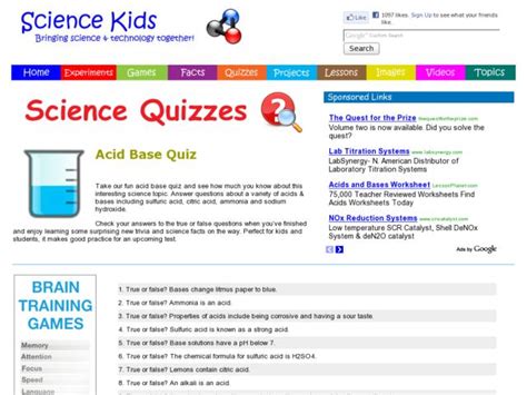 Science Acid Base Quiz Worksheet For 6th 8th Grade Lesson Planet