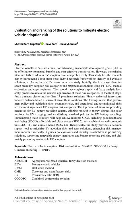 Evaluation And Ranking Of The Solutions To Mitigate Electric Vehicle Adoption Risk