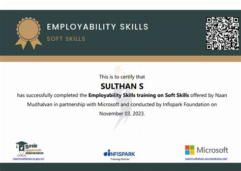 Sulthan Yaseen On Linkedin Certificate For Employability Skills