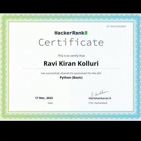 Ravi Kiran Kolluri On Linkedin Hackerrank Python Skill Certificate