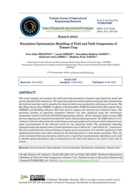 pdf simulation optimization modelling of yield and yield components