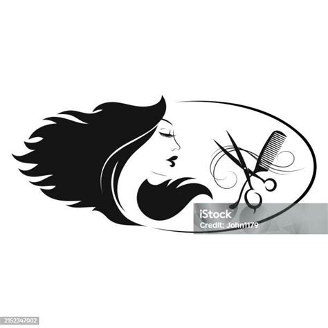 Девушка С Локонами Волос Ножницами И Расческой Символ Салона Красоты — стоковая векторная