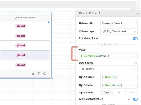 Setting The Default Value Of A Custom Tagdropdown Column Of A Table