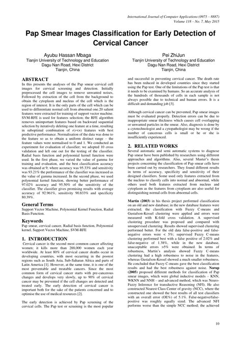 Pdf Pap Smear Images Classification For Early Detection Of Cervical Cancer