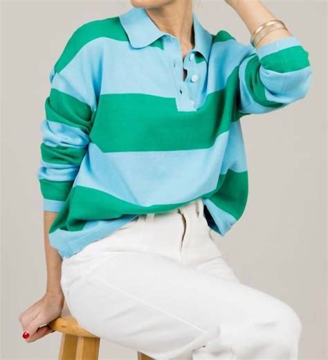 Olivaceous Rory Striped Sweater L Blue Green Green And Blue