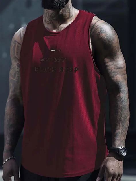 Sport Stop 프린트 남성 캐주얼 라운드 넥 탱크 탑 여름 야외 체육관 운동 보디빌딩 피 Temu