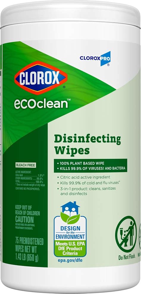 Cloroxpro Clorox Ecoclean Disinfecting Wipes Multipurpose 100 Plant Based Cleaning
