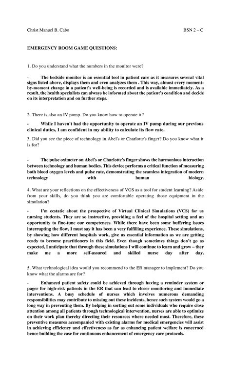 Informatics Unit 7 Virtual Gaming Simulation Christ Manuel B Cabo Bsn 2 C Emergency Room