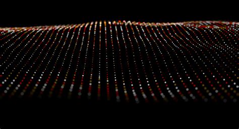 붉은 입자의 물결 추상 기술 흐름 배경 사운드 메쉬 패턴 또는 그리드 풍경 디지털 데이터 구조는 점 요소로 구성됩니다 향후 벡터 그림입니다 0명에 대한 스톡 벡터 아트 및