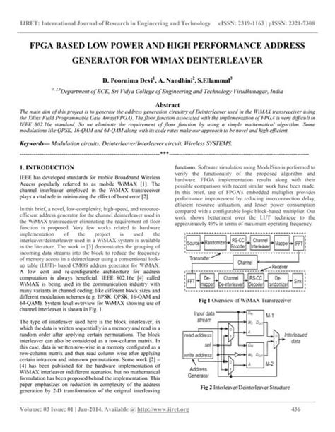 Fpga Based Low Power And High Performance Address Generator For Wimax
