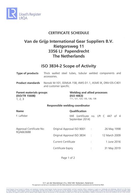 Certificaat Vandegrijp