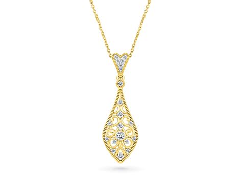 White Diamond 10k Yellow Gold Drop Pendant With 18 Rope Chain 025ctw