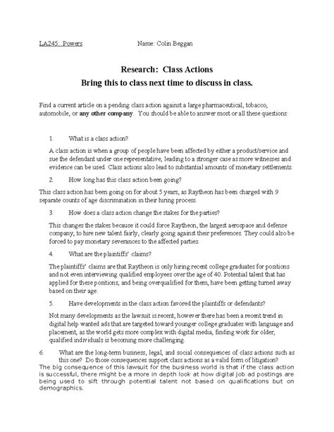 Class Action Assignment Due Next Class For Discussion La245 Powers