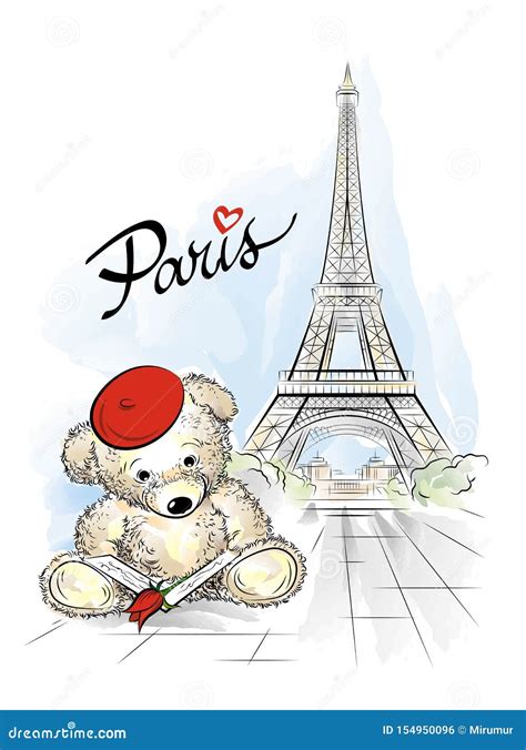 Carte Postale Avec L Ours De Nounours Et Tour Eiffel De Paris France