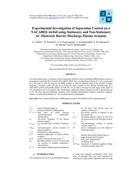 Pdf Experimental Investigation Of Separation Control On A Naca0024 Airfoil Using Stationary