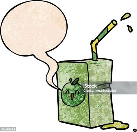 복고풍 질감 스타일의 연설 거품이 있는 만화 사과 주스 상자 과일에 대한 스톡 벡터 아트 및 기타 이미지 과일 귀여운