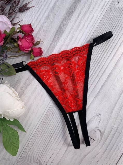 Sexy Cage Panty Crotchless Lace See Through Thong Mesh Lace Etsy