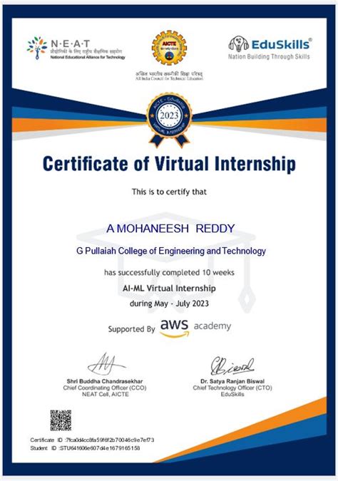 Amohaneesh Reddy On Linkedin Completed 10weeks Of My Ai Ml Virtual Internship In Aicte Aicte