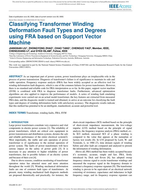Pdf Classifying Transformer Winding Deformation Fault Types And