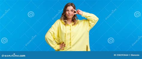 Portrait Of Sassy Alluring Blond Caucasian Woman Dancing Disco Show