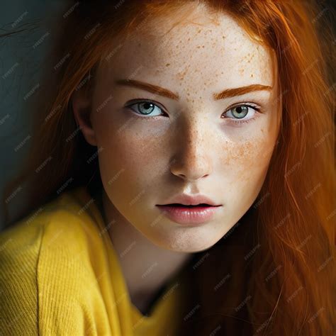 Close Up On Beautiful Red Head Girl Portrait Ai Generated Image