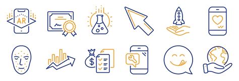 증강 현실 성장 차트 맛있는 미소와 같은 기술 아이콘 세트 벡터 증강현실에 대한 스톡 벡터 아트 및 기타 이미지 증강현실 가상현실 다이어그램 Istock