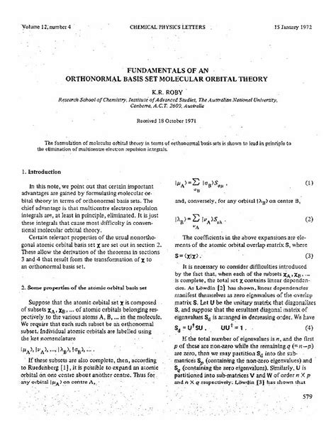 Pdf Fundamentals Of An Orthonormal Basis Set Molecular Orbital Theory Dokumen Tips