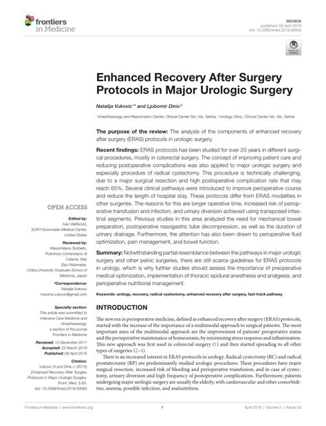 Pdf Enhanced Recovery After Surgery Protocols In Major Urologic Surgery