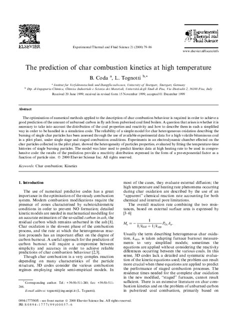 Pdf The Prediction Of Char Combustion Kinetics At High Temperature