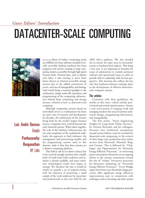 Pdf Guest Editors Introduction Datacenter Scale Computing