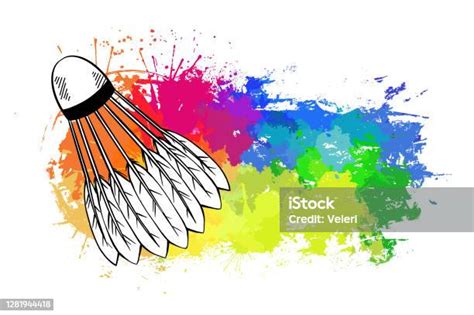 수채화가 튀어 나온 무지개 그런지 흔적에 부화가 있는 셔틀콕의 윤곽 스케치 스포츠 게임을위한 장비 벡터 템플릿 셔틀콕에 대한 스톡 벡터 아트 및 기타 이미지 Istock