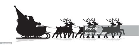 산타 썰매와 순 록에서에서 메리 크리스마스 새 해 복 많이 인사말 카드 겨울 휴일 개념 격리 된 가로 실루엣 12월에 대한 스톡 벡터 아트 및 기타 이미지 Istock