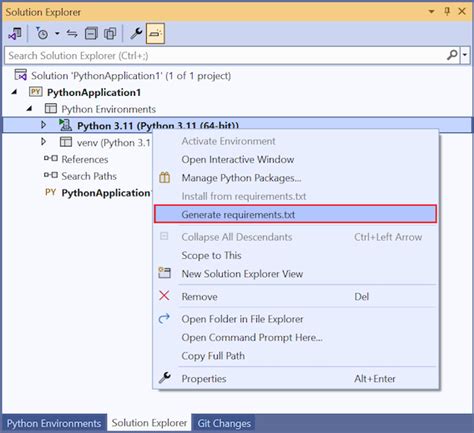 Manage Python Package Dependencies Visual Studio Windows