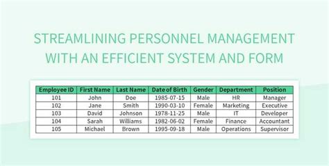 Streamlining Personnel Management With An Efficient System And Form Excel Template Free