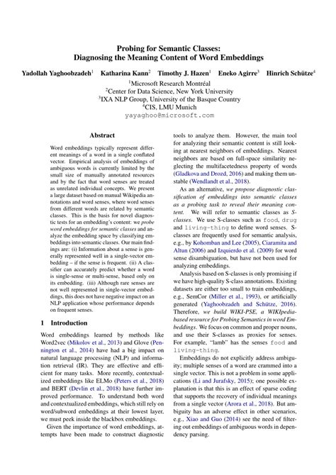 Pdf Probing For Semantic Classes Diagnosing The Meaning Content Of Word Embeddings
