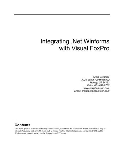 integrating winforms with visual foxpro craig berntson