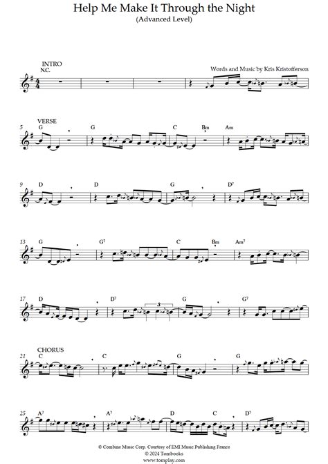 Help Me Make It Through The Night Advanced Level Alto Sax Norah Jones Saxophone Sheet Music